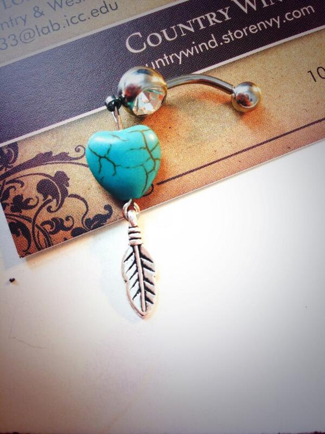 Gypsy Soul Belly Ring Turquoise Heart Belly Ring Feather Belly Ring ...