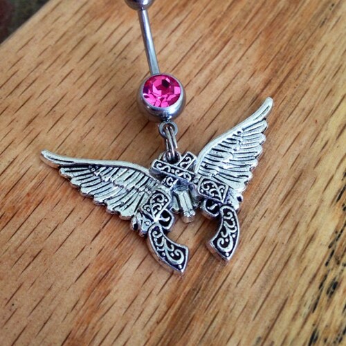 Gun Belly Ring Crossed Pistols Angel Wings Girl Country Belly | Etsy