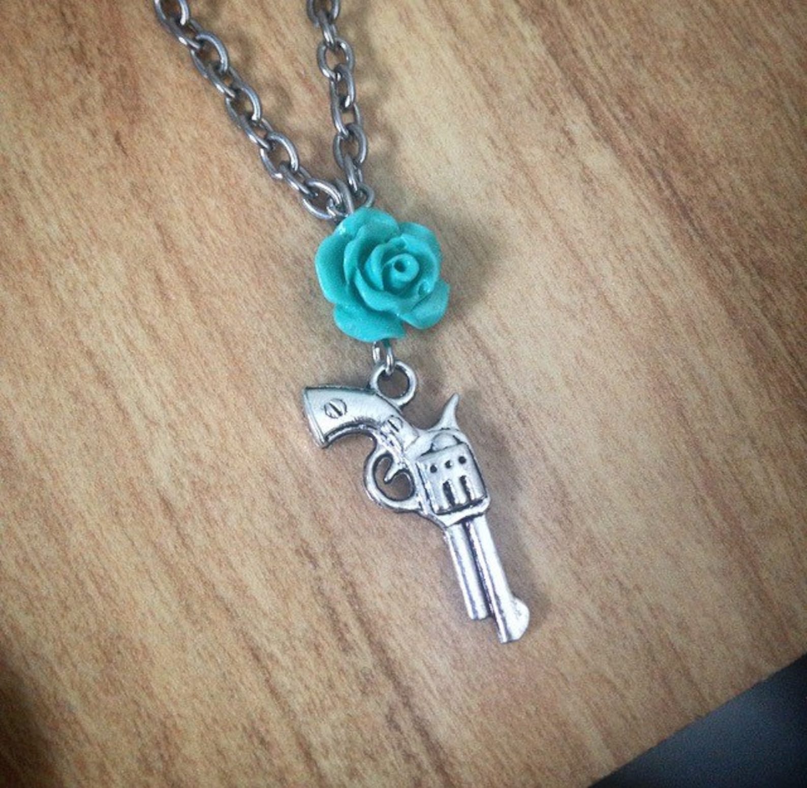 Pistol Necklace Rose Gun Rose Gun With Rose Country Necklace Guns Roses ...