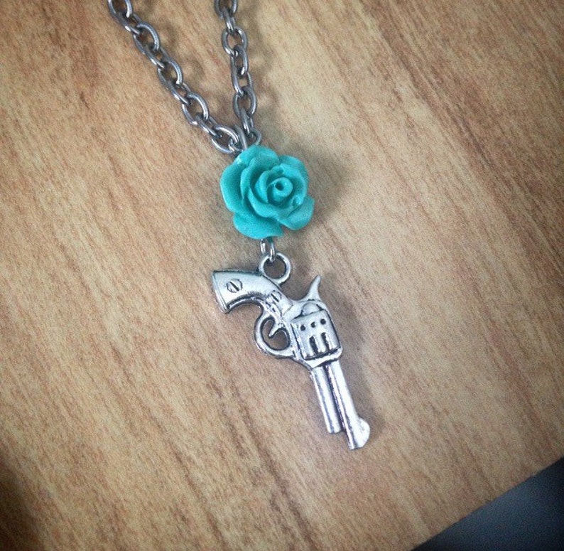 Pistol Necklace Rose Gun Rose Gun with Rose Country Necklace | Etsy