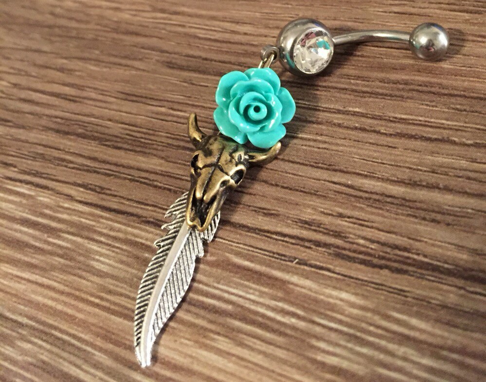 Cow Skull With Rose Belly Ring Cow Head Belly Ring Western - Etsy Canada