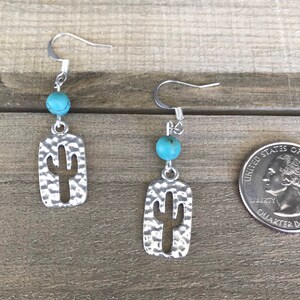 Cactus Earrings Turquoise Cactus Earrings Hammered Earrings Prickly ...