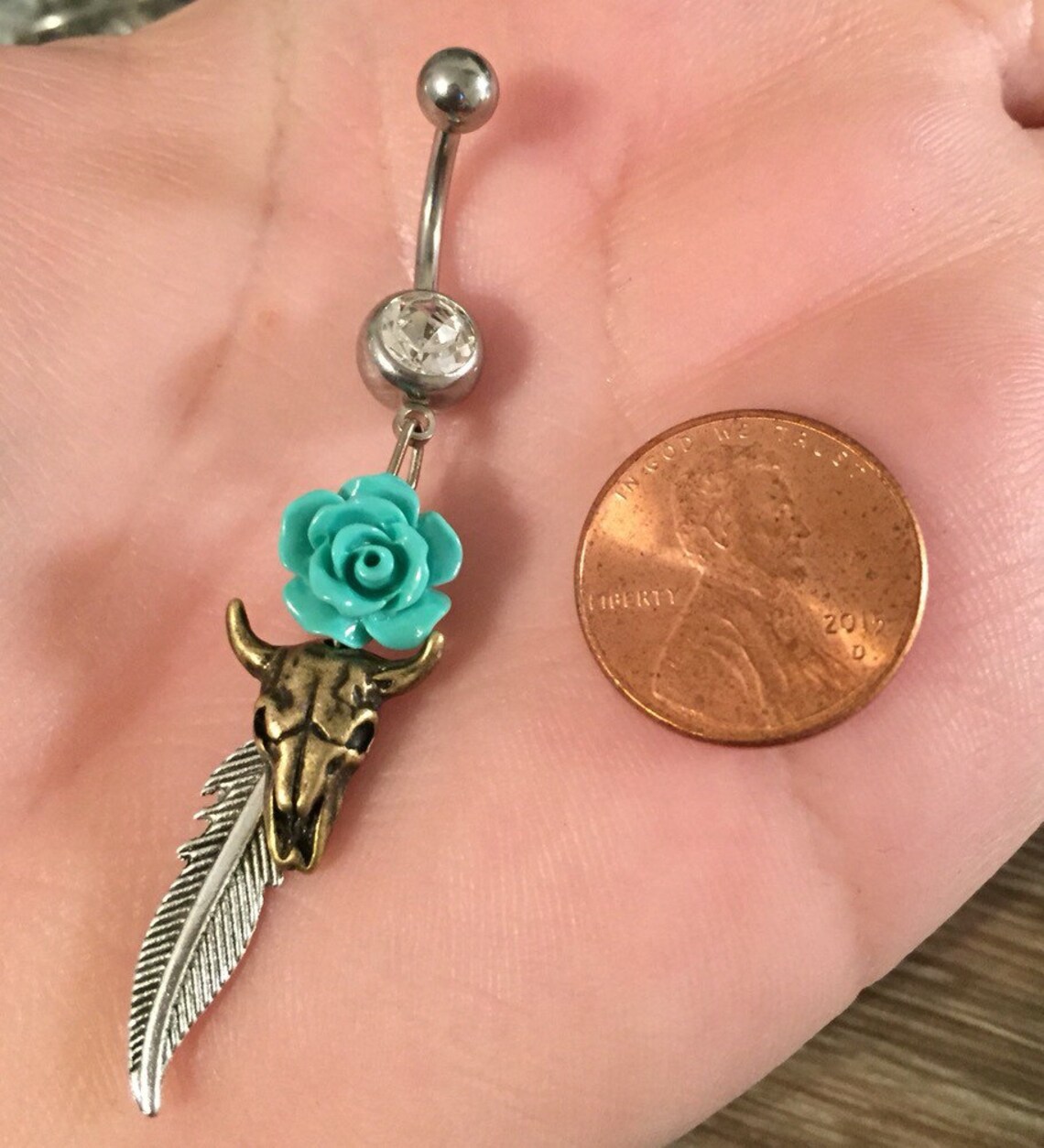 Cow Skull with Rose Belly Ring Cow Head Belly Ring Western | Etsy