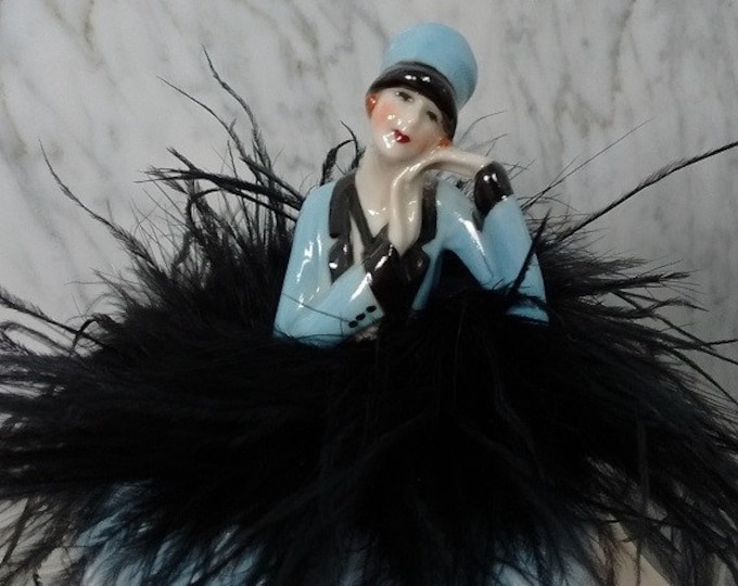 Powder Puff Porcelain Doll With Blue Powder Puff and Black Ostrish ...