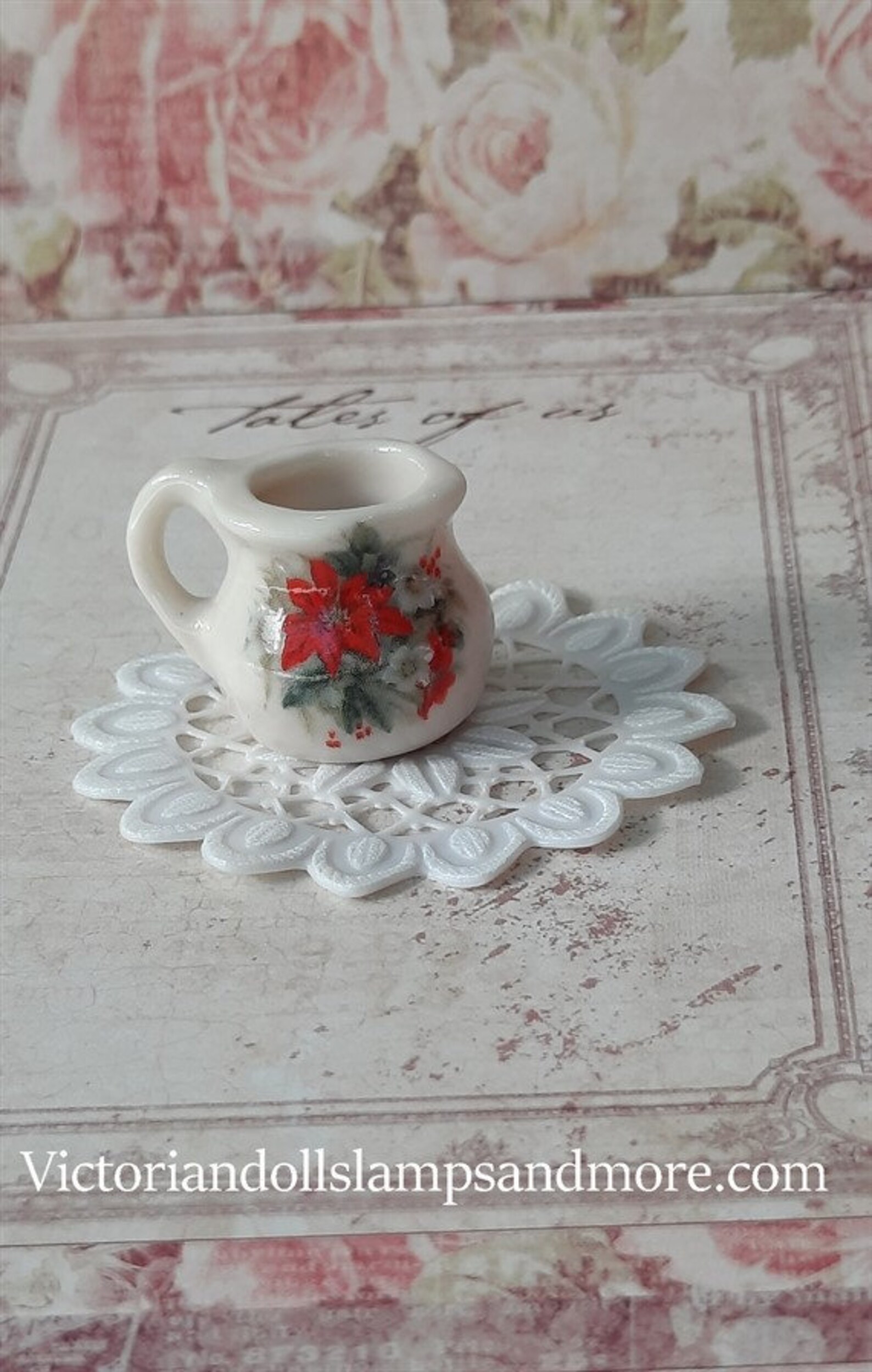 Miniature White Porcelain Pitcher With Poinsettia Decal on - Etsy