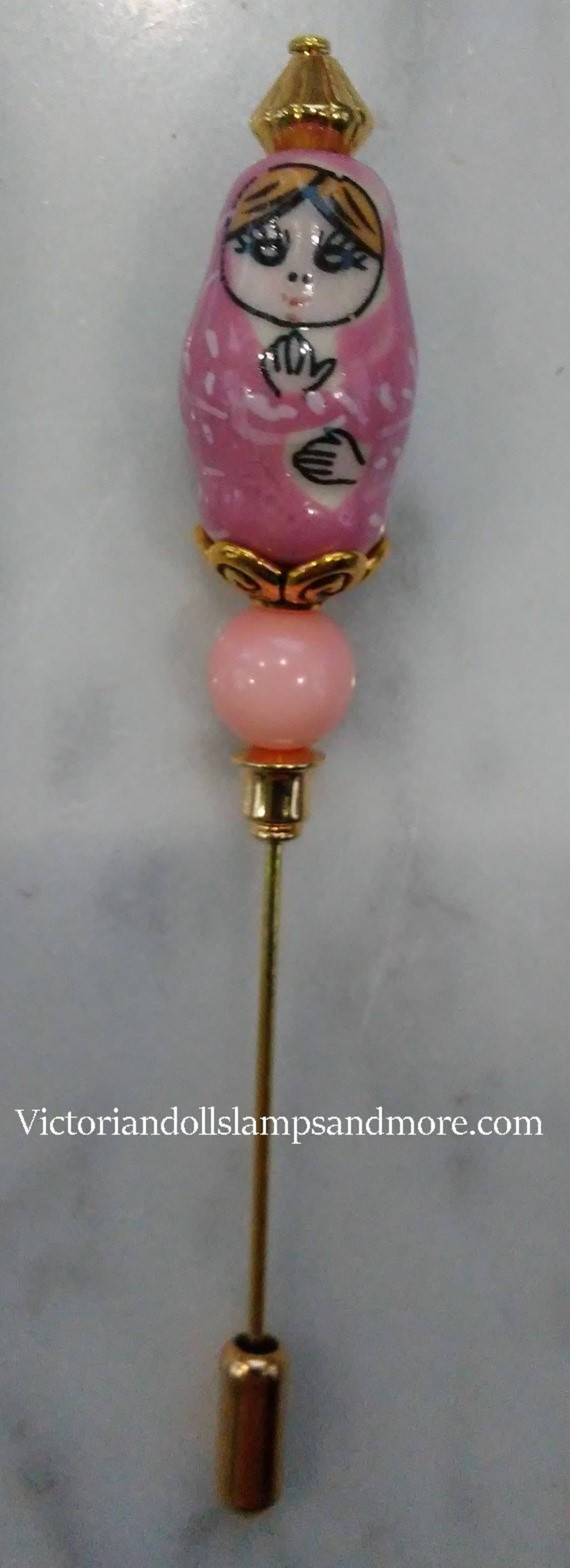 Lapel Pin or Hat Pin 3 Inch Gold Like With a Tiny Pink Russian - Etsy