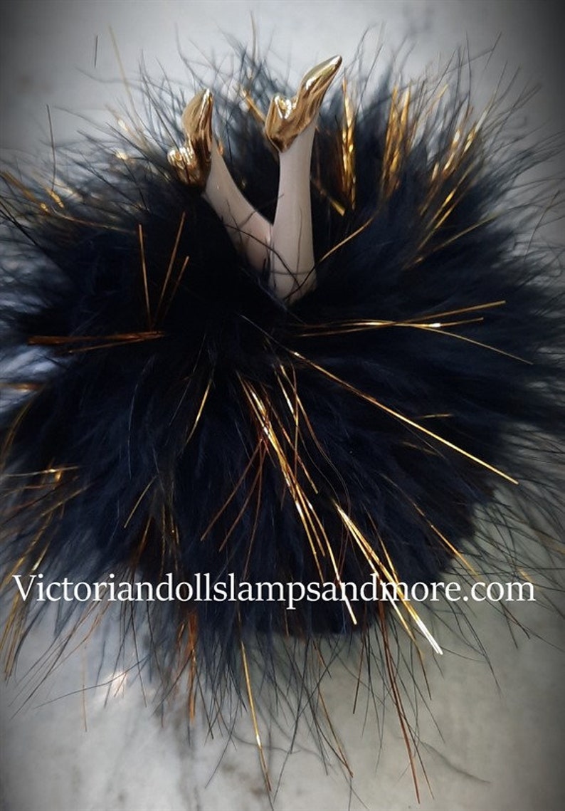 Powder Puff With Porcelain Legs and Gold Shoes With Black and - Etsy