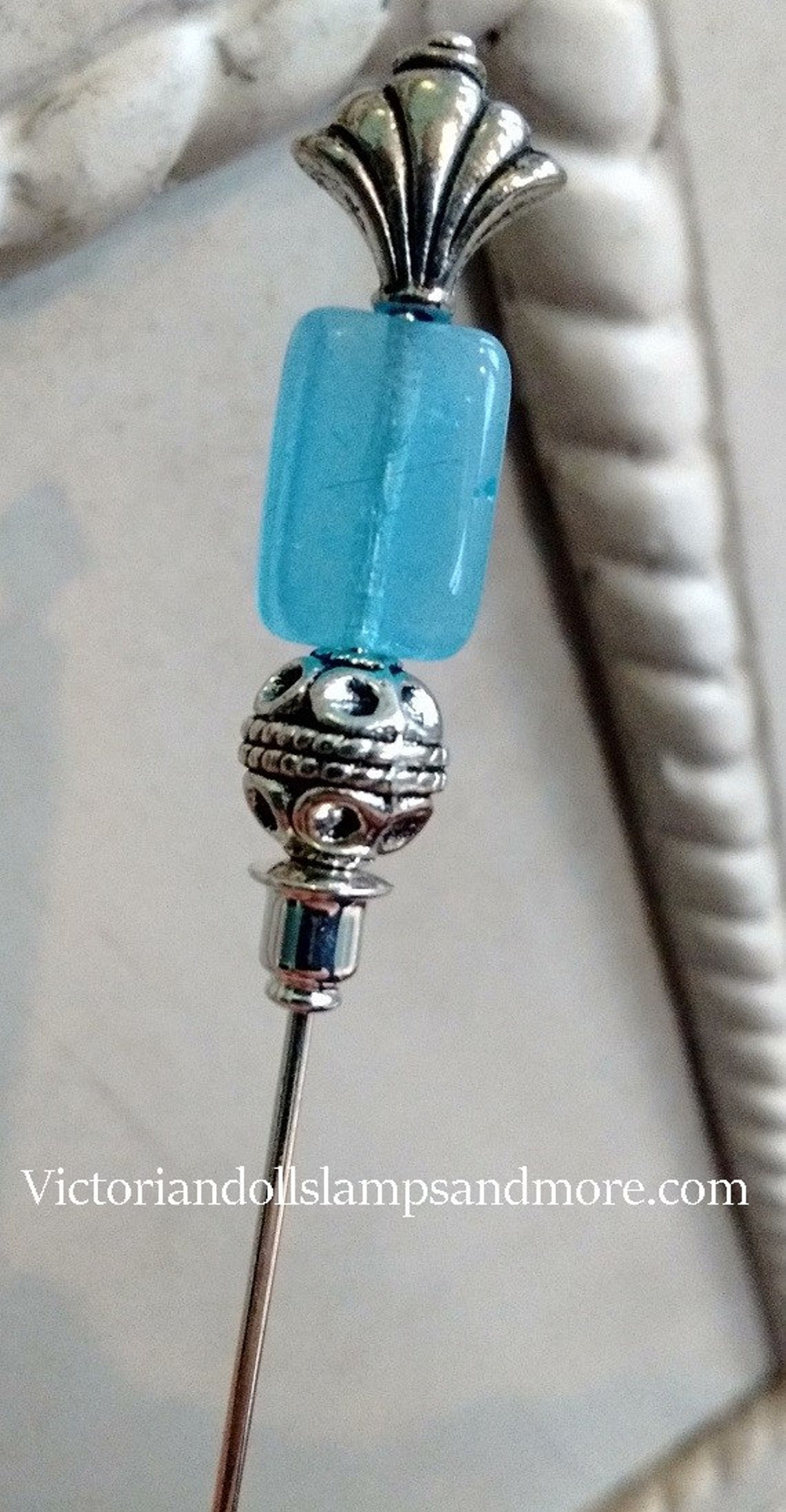 Lapel Pin 3 Inch Czech Glass Rectangle Blue Bead and Silver Like ...