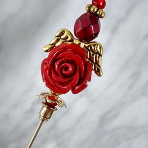 Angel Hat Pin in 6 Inch Gold Like Wings and Red Bead With Red Rose Bead ...