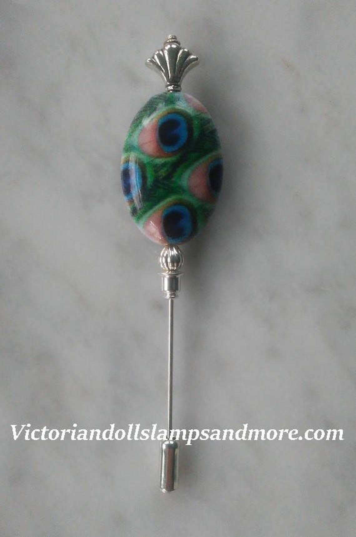 Lapel Pin 3 Inch Oval Resin Peacock Bead and Silver Like - Etsy
