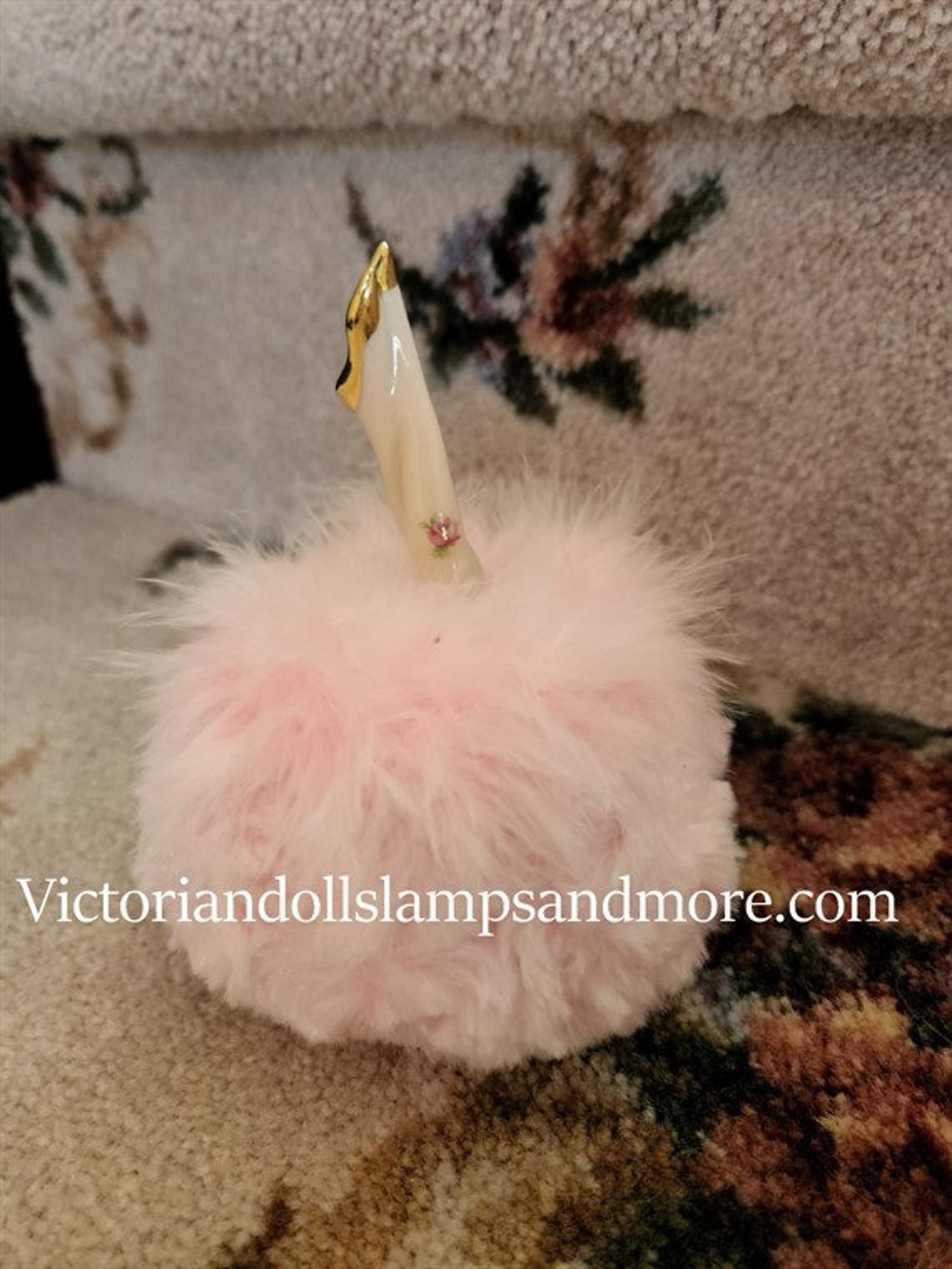 Powder Puff Pink With Porcelain Legs With Pink Rose Decal Gold - Etsy