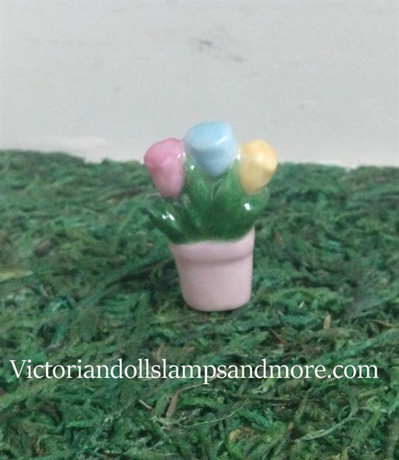 Miniature Spring Porcelain Flowers and Pink Pot - Etsy
