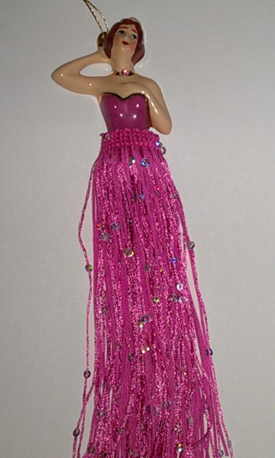 Tassel Porcelain Flat Half Doll With 6 Inch Pink Sequin Fringe Etsy