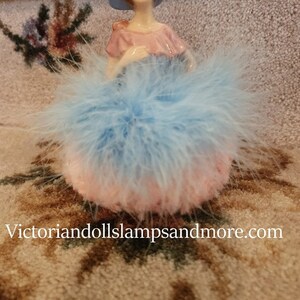 Powder Puff in Pink, With Porcelain Lady With a Pink and Blue Top and ...