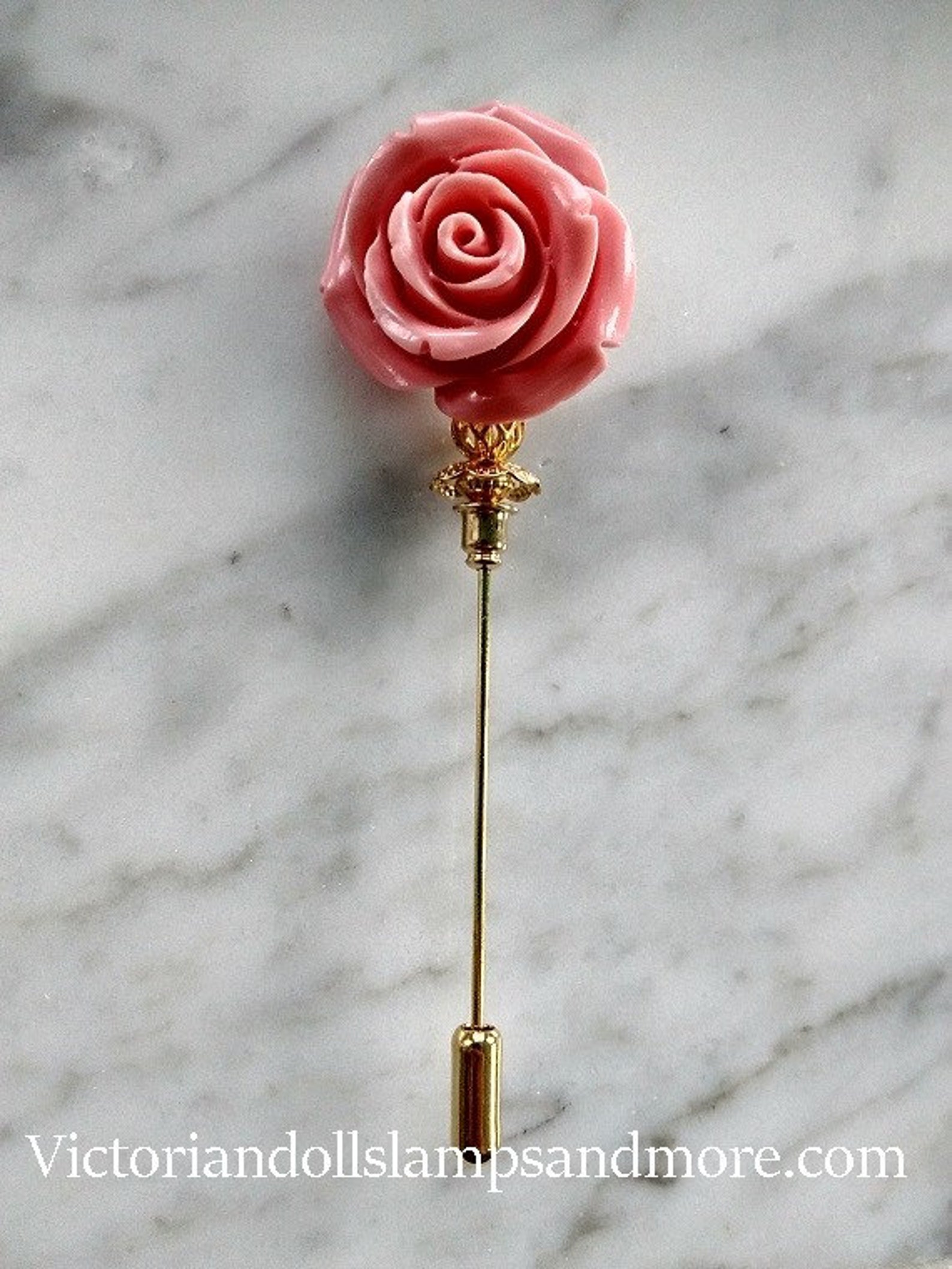 Lapel Pin for Mother Day 3 Inch Corsage Pin With Coral Flower With Gold ...