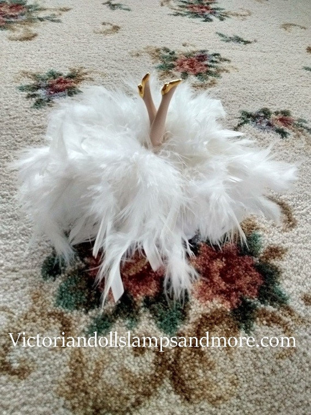 Powder Puff With Porcelain Legs With Gold Shoes and Lovely White Boa - Etsy