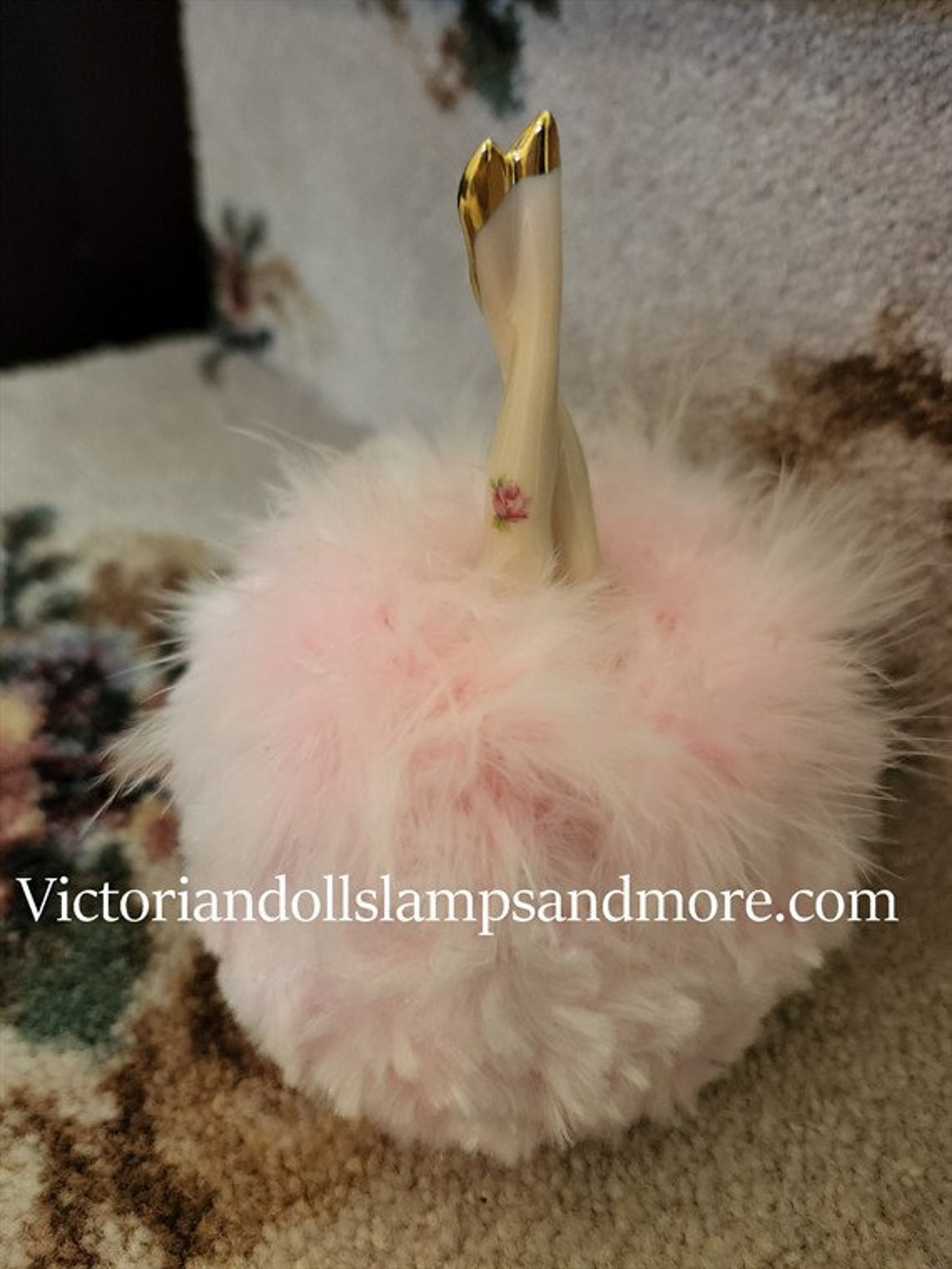Powder Puff Pink With Porcelain Legs With Pink Rose Decal Gold - Etsy