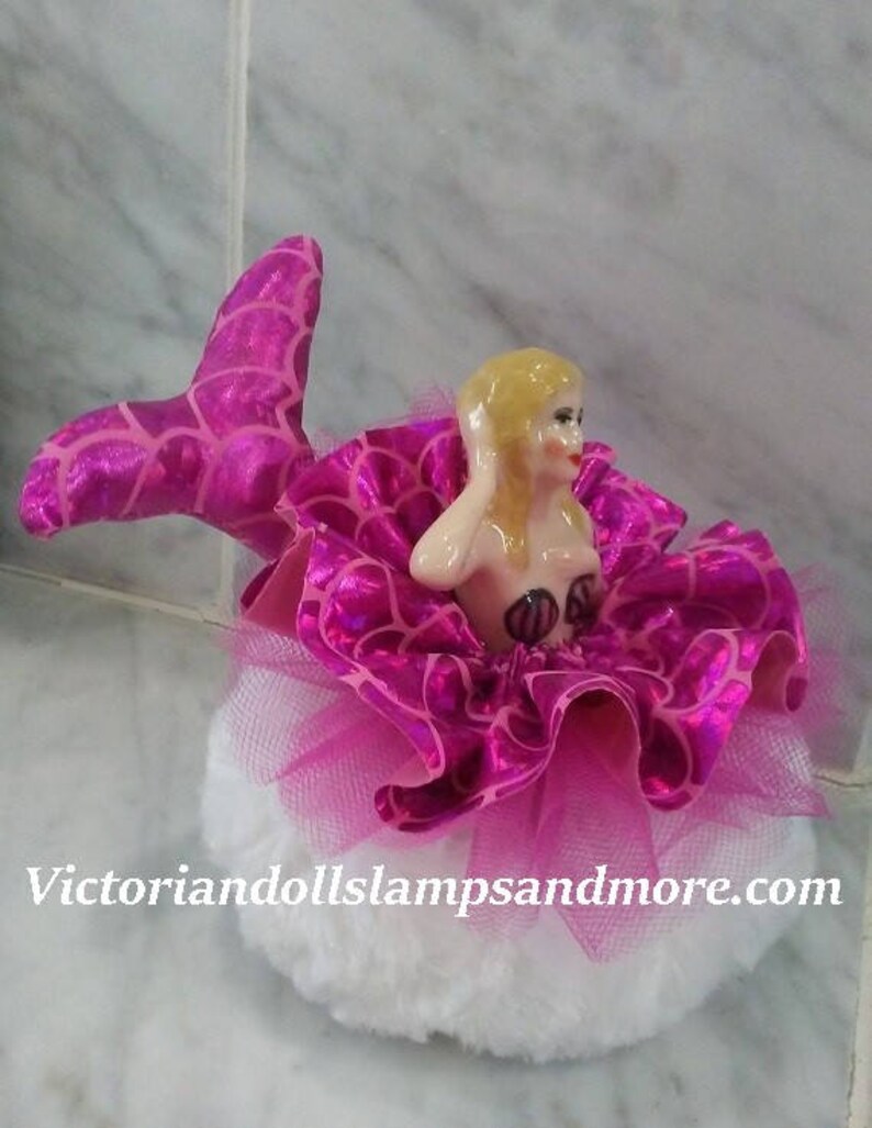 Powder Puff Porcelain NEW Mermaid in PINK With Tail and Skirt With Pink ...