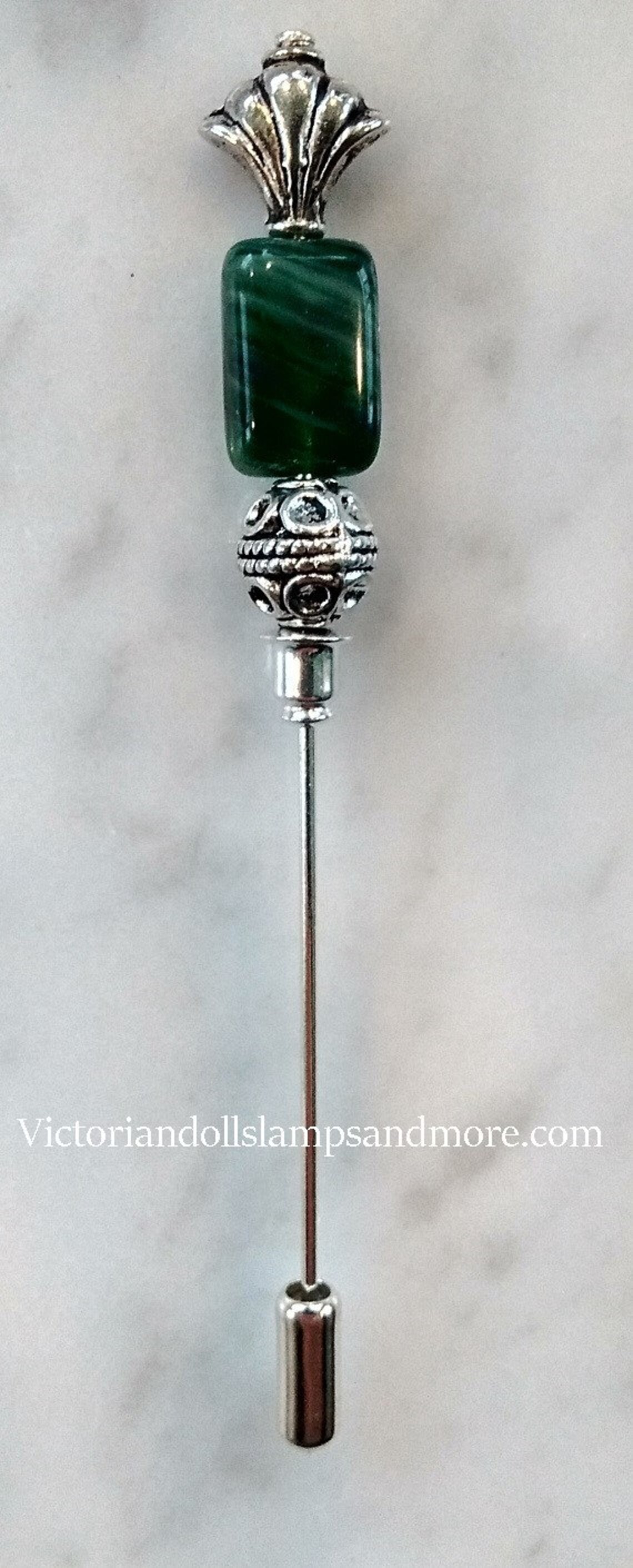 Lapel Pin 3 Inch Czech Glass Rectangle Green Bead and Silver - Etsy