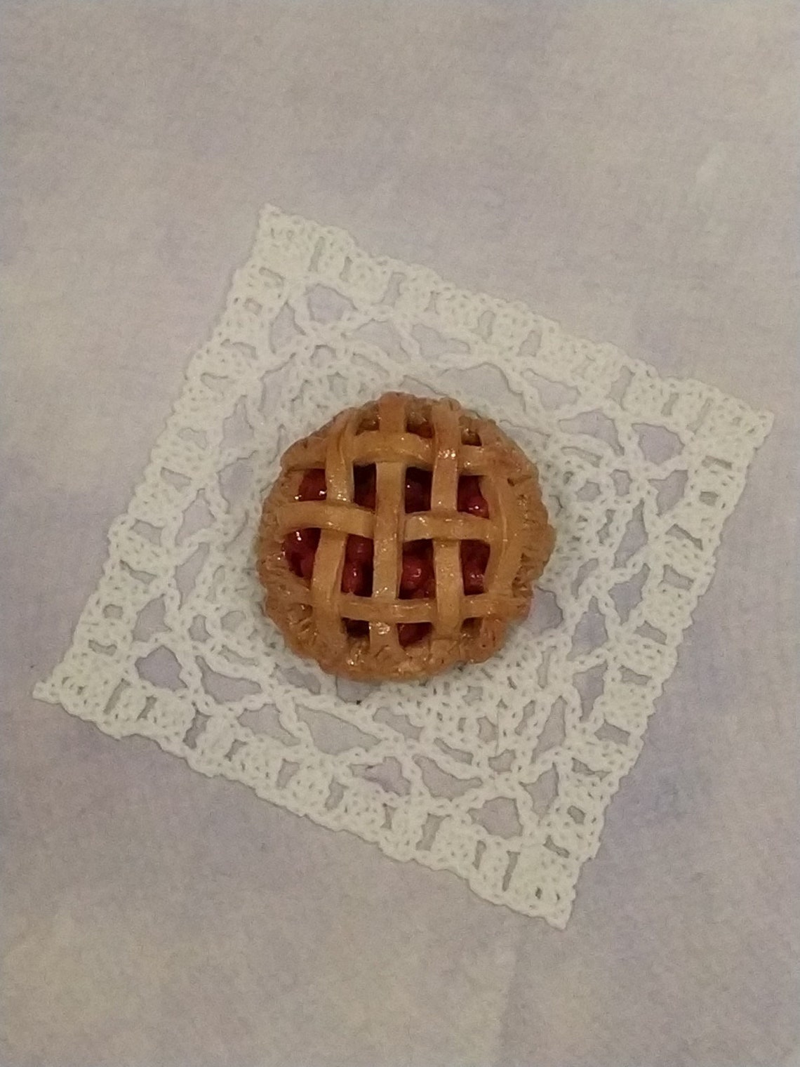 Miniature Cherry Clay Pie With White Vinyl Doily - Etsy