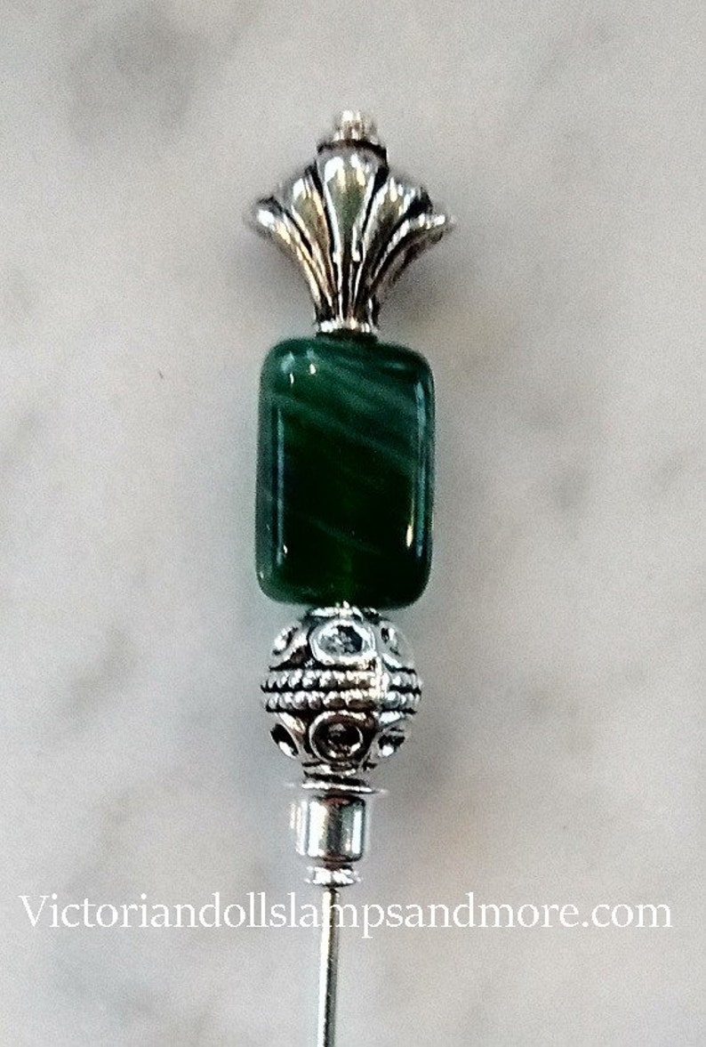Lapel Pin 3 Inch Czech Glass Rectangle Green Bead and Silver - Etsy