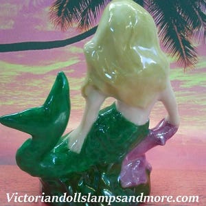 Mermaid Figurine Porcelain in Green Sitting in Ocean Grass and - Etsy