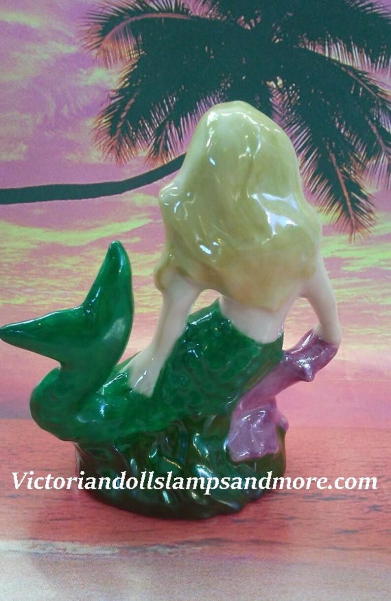 Mermaid Figurine Porcelain in Green Sitting in Ocean Grass and - Etsy