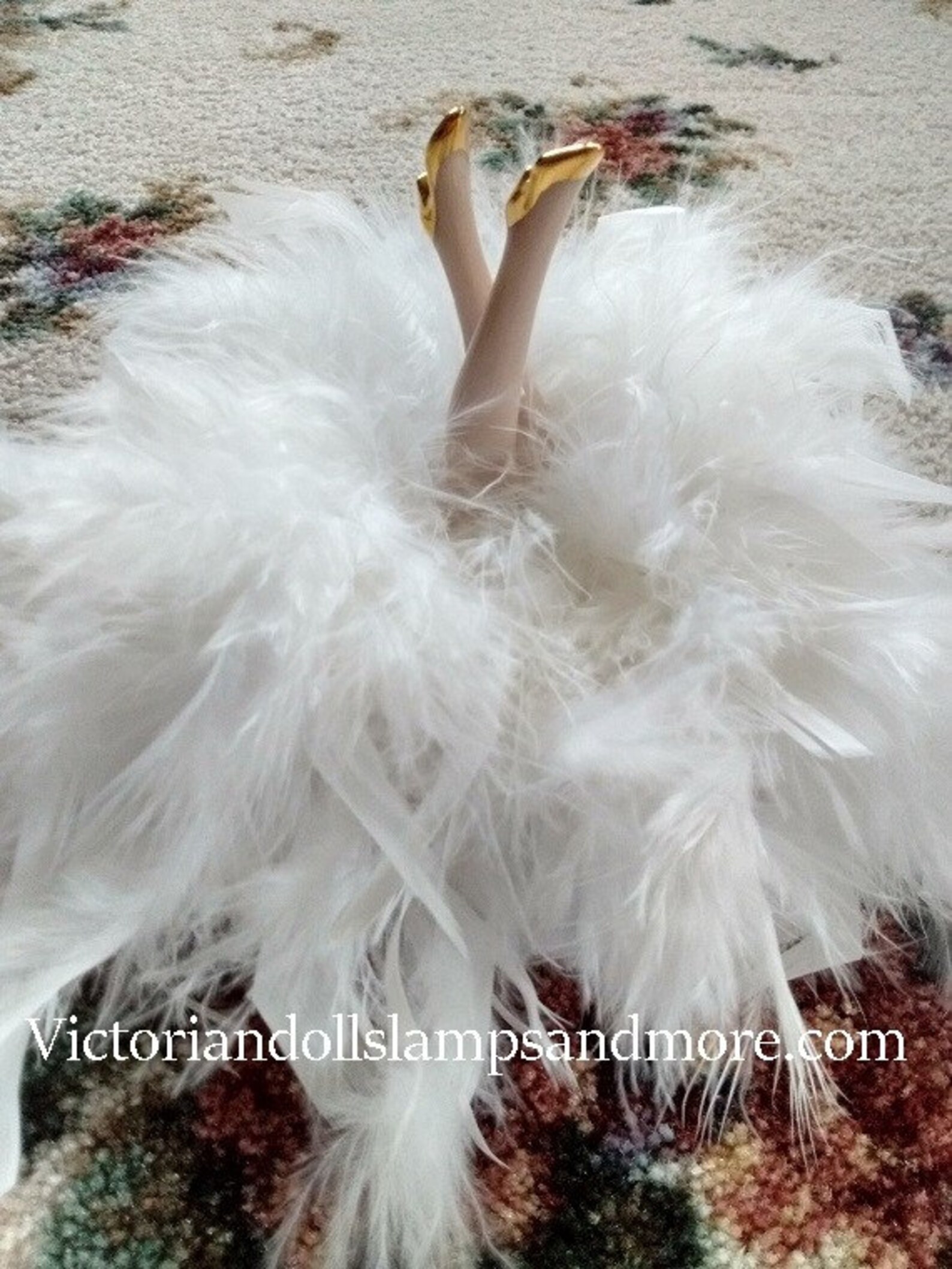 Powder Puff With Porcelain Legs With Gold Shoes and Lovely White Boa - Etsy
