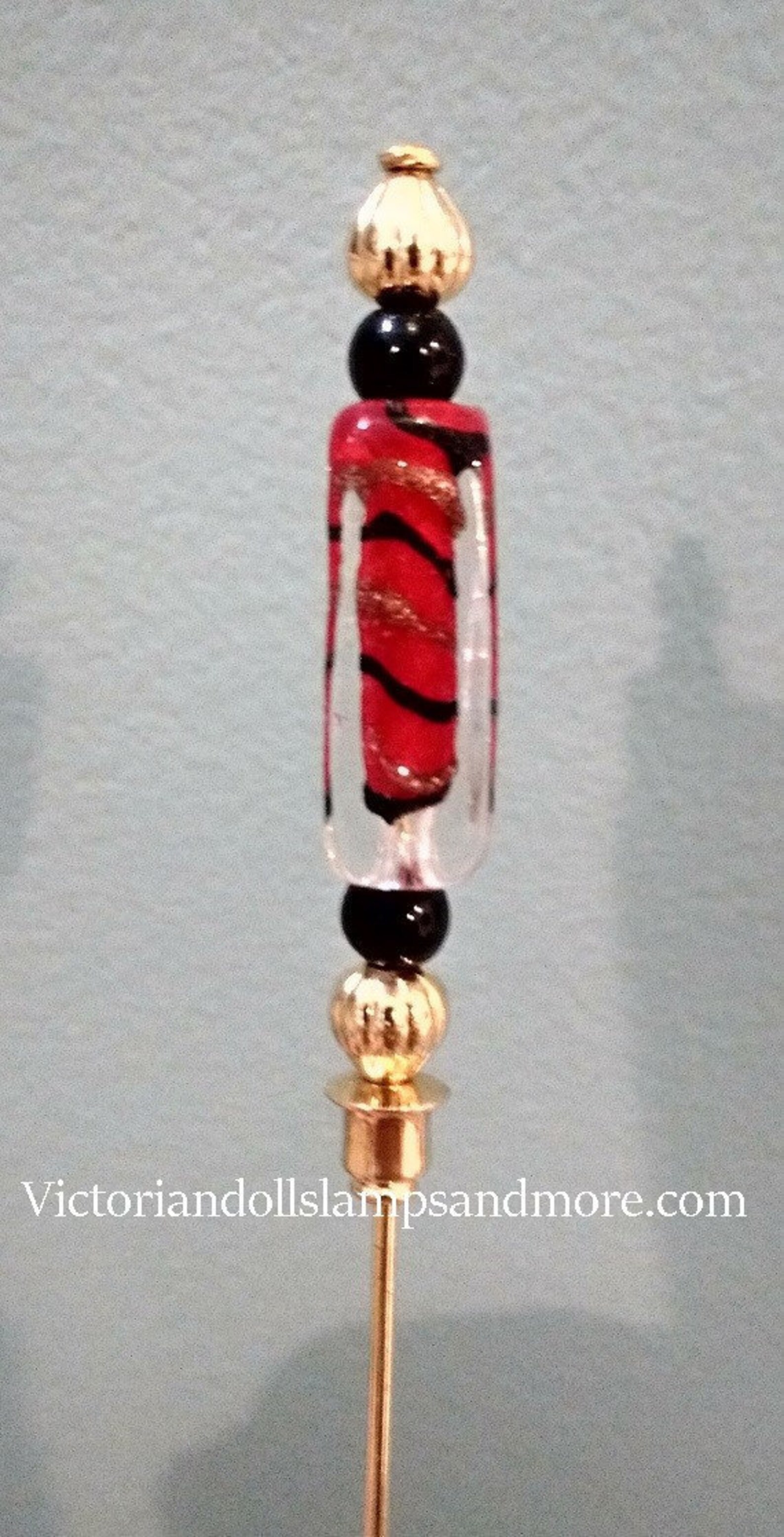 Hat Pin or Lapel Pin 3 in Gold Stick With Lamp Work Glass Bead in Red ...