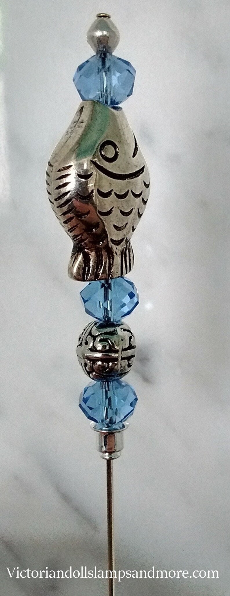 Hat Pin 5 Inch With Silver Like Small Fish Bead and Blue Glass - Etsy