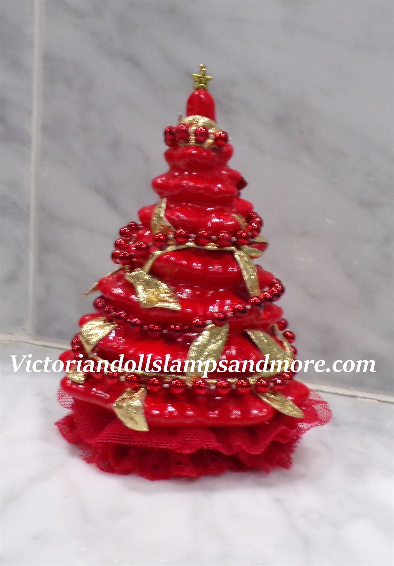 Miniature Red Christmas Tree With Gold Like Star on Top and Trims - Etsy