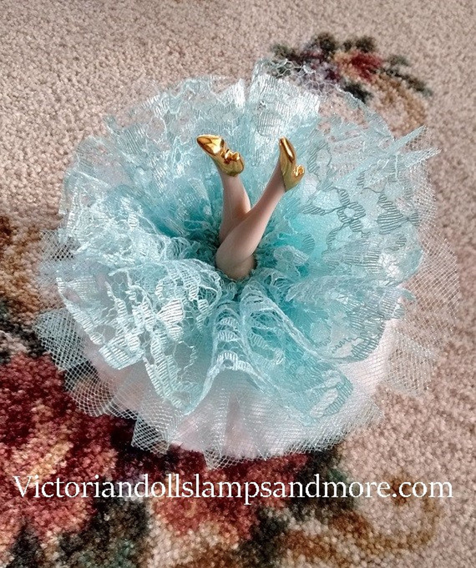 Powder Puff White With Porcelain Legs and Gold Shoes With Turquise Lace ...