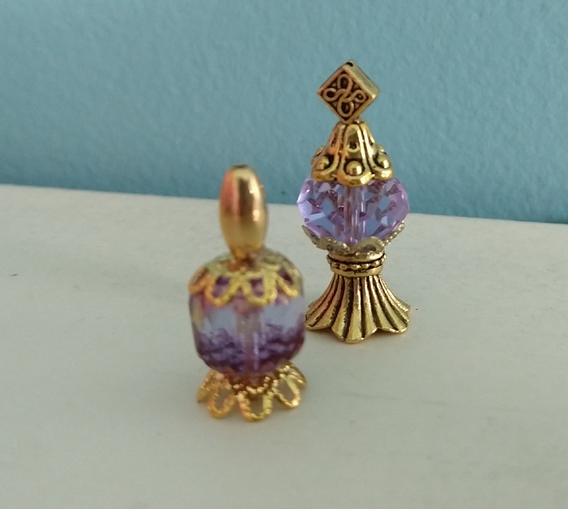 Miniature Tiny Perfume Like Bottles Purple Glass Beads and - Etsy