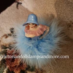 Powder Puff in Pink, With Porcelain Lady With a Pink and Blue Top and ...