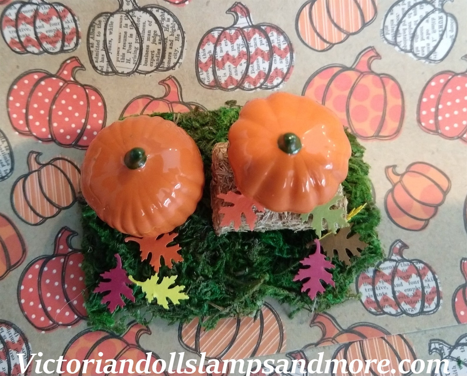 Miniature Fall Scene 2 Porcelain Pumpkins 1 Hay Bale Paper | Etsy