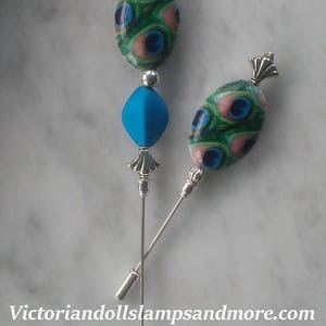 Lapel Pin 3 Inch Oval Resin Peacock Bead and Silver Like - Etsy