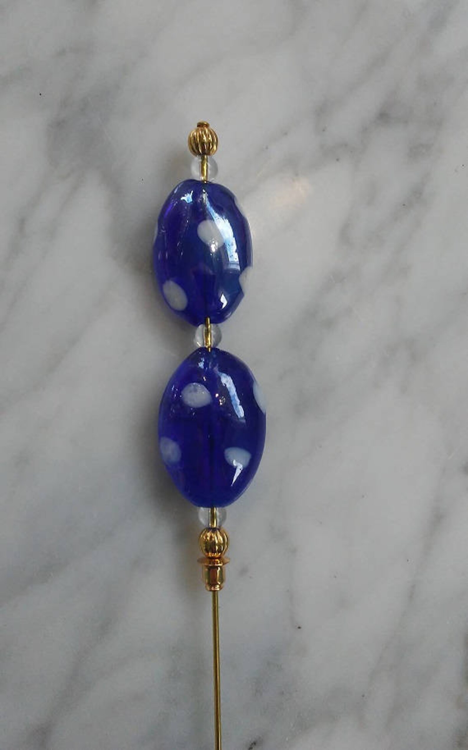 Hat Pin 6 Inches Gold Like Color With Lampwork Glass Blue - Etsy