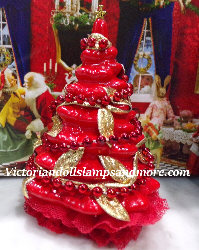 Miniature Red Christmas Tree With Gold Like Star on Top and Trims - Etsy