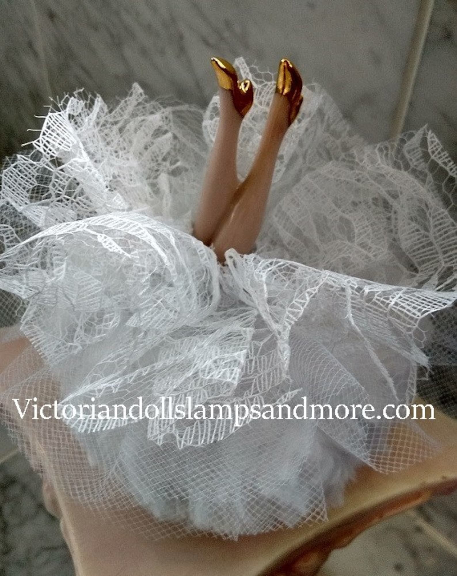 Powder Puff White With Porcelain Legs and Gold Shoes With White Lace ...