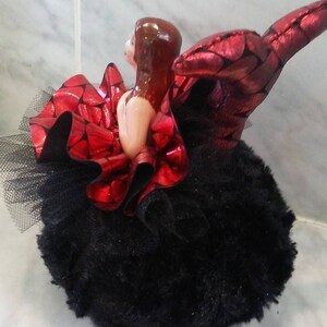 Powder Puff Porcelain NEW Mermaid in Red With Skirt and Black Tulle on ...