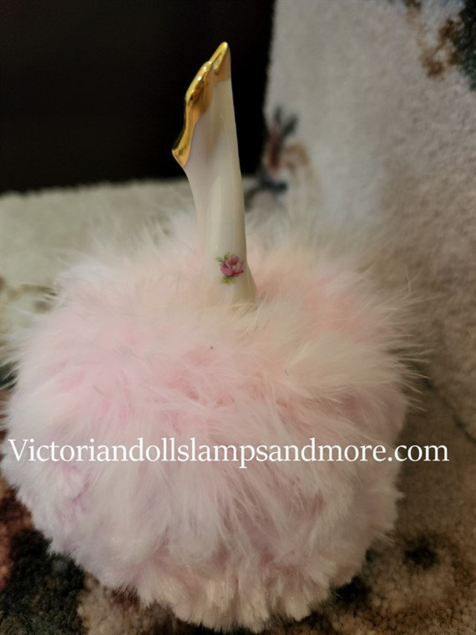 Powder Puff Pink With Porcelain Legs With Pink Rose Decal Gold - Etsy