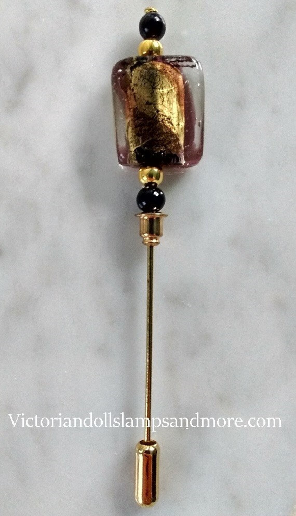 Lapel Pin 3 Inch Lampwork Glass Bead in Gold With Gold Like - Etsy
