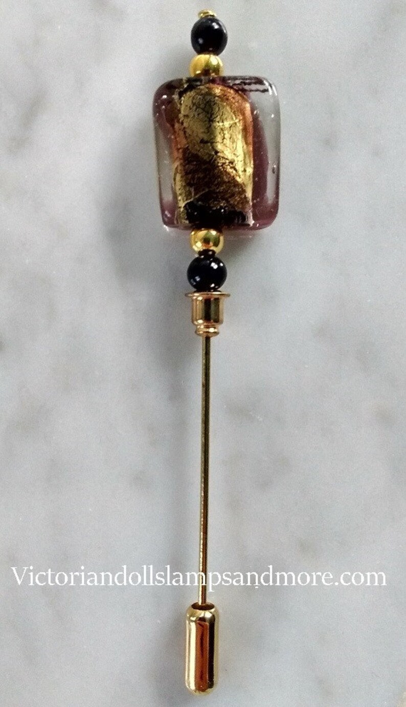 Lapel Pin 3 Inch Lampwork Glass Bead in Gold With Gold Like - Etsy