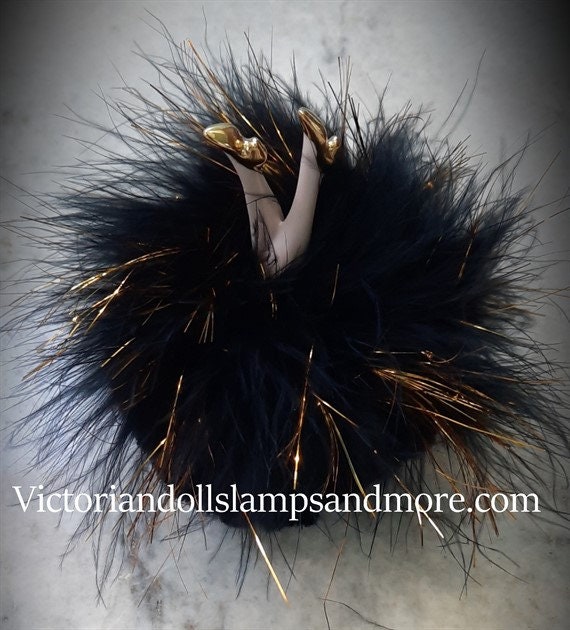 Powder Puff With Porcelain Legs and Gold Shoes With Black and - Etsy