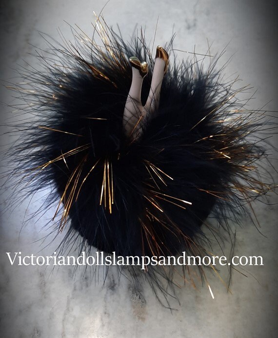 Powder Puff With Porcelain Legs and Gold Shoes With Black and - Etsy