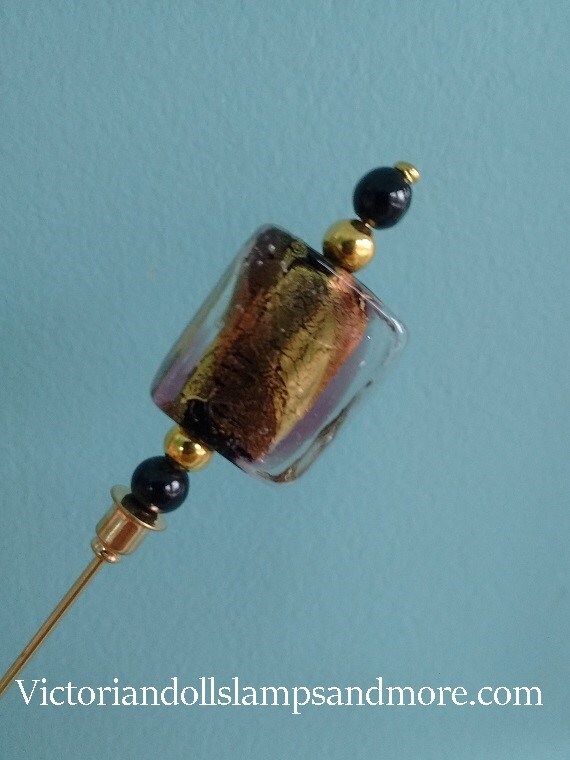 Lapel Pin 3 Inch Lampwork Glass Bead in Gold With Gold Like - Etsy
