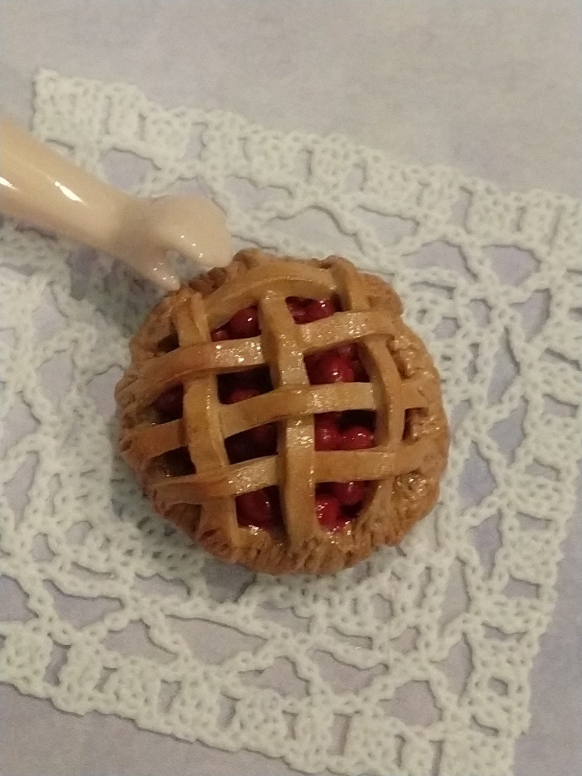 Miniature Cherry Clay Pie With White Vinyl Doily - Etsy