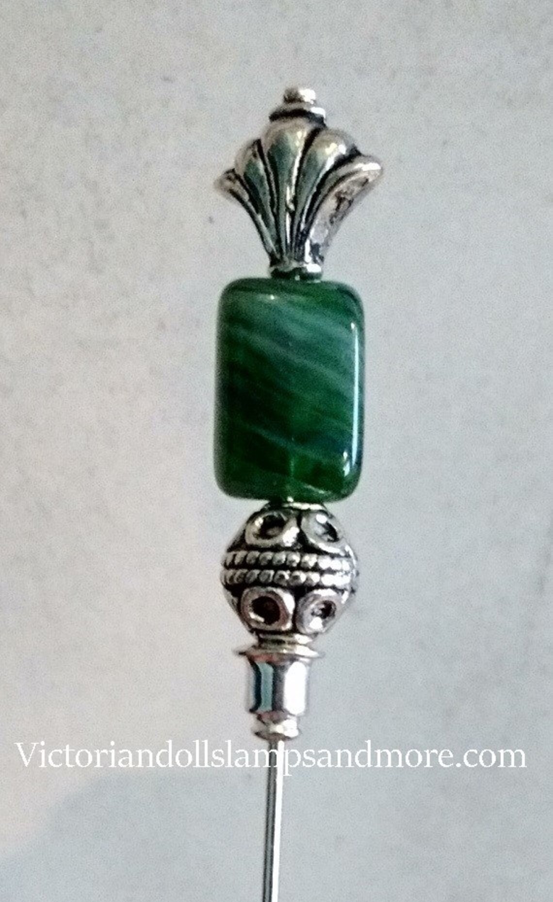 Lapel Pin 3 Inch Czech Glass Rectangle Green Bead and Silver - Etsy