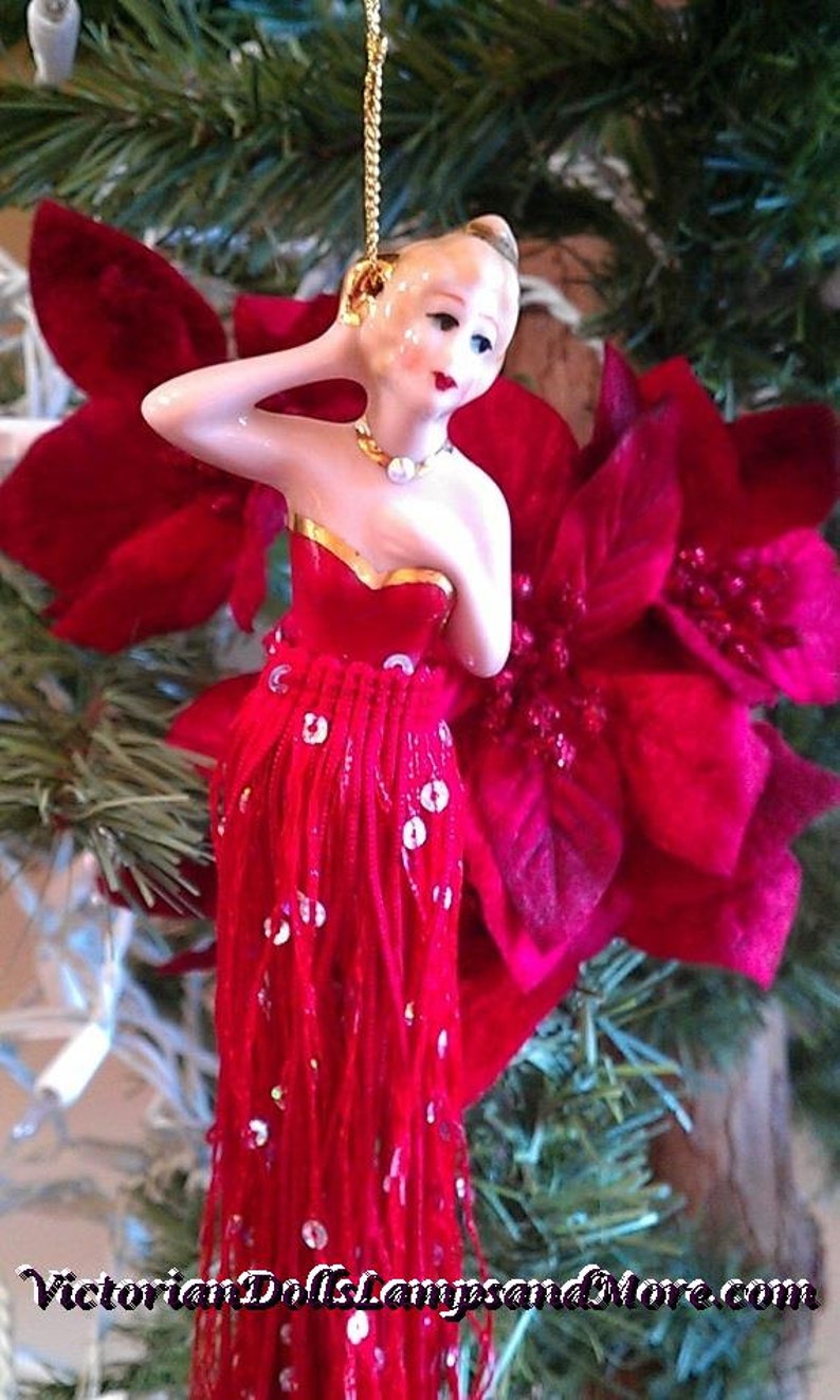 Tassel Half Doll Flat Porcelain With Red Sequin Fringe Etsy