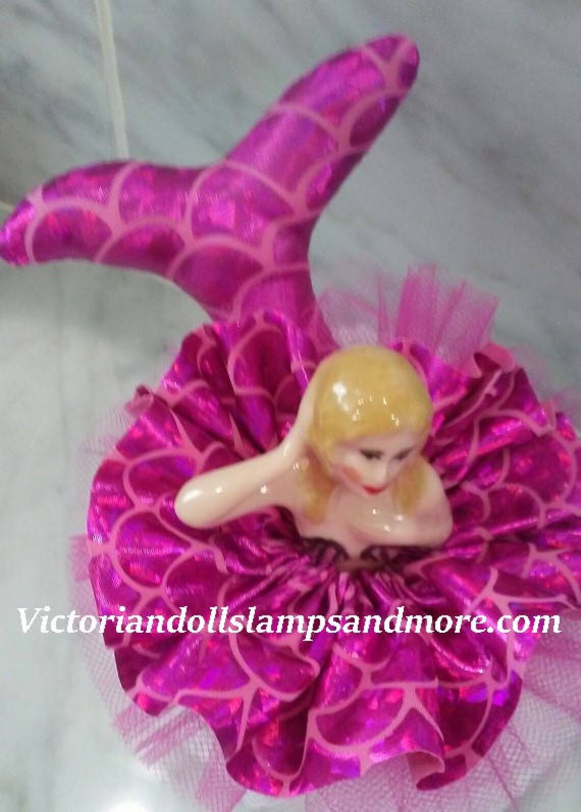 Powder Puff Porcelain NEW Mermaid in PINK With Tail and Skirt With Pink ...